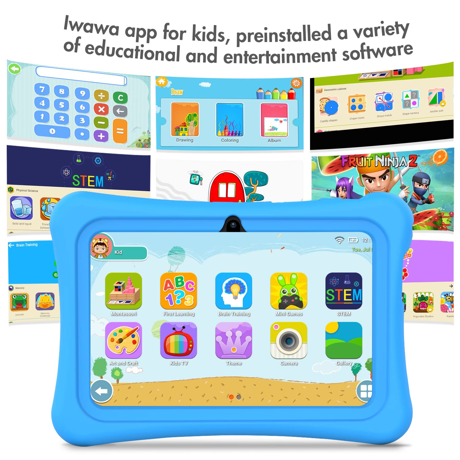 VIAZTECH Kids Tablet 7 inch 32GB Android Tablet 2GB for Toddlers,Quad Core Processor WiFi Educational Parental Control Pre-Installed Kid App with Kids Tablet Case for Boys Blue
