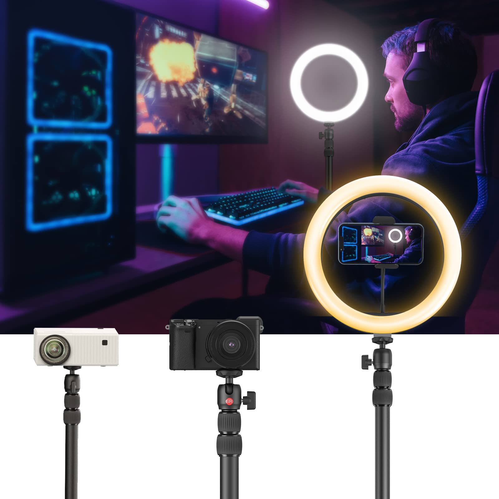 SmallRig Desktop Ring Light for Computer, Streaming Light with Desk Clamp and Phone Holder, for Vlogging, Live Streaming, Video Recording, Zoom Meetings, Gaming, YouTube, Tiktok 3998