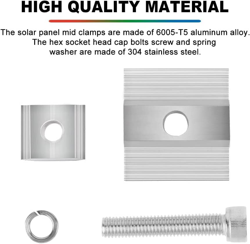 Solar Panel Clamps Panel with Hex Socket Head Cap Bolts Spring Washer and Slider Nut Solar Mid Clamp for Solar Panel Mounting,4 Sets