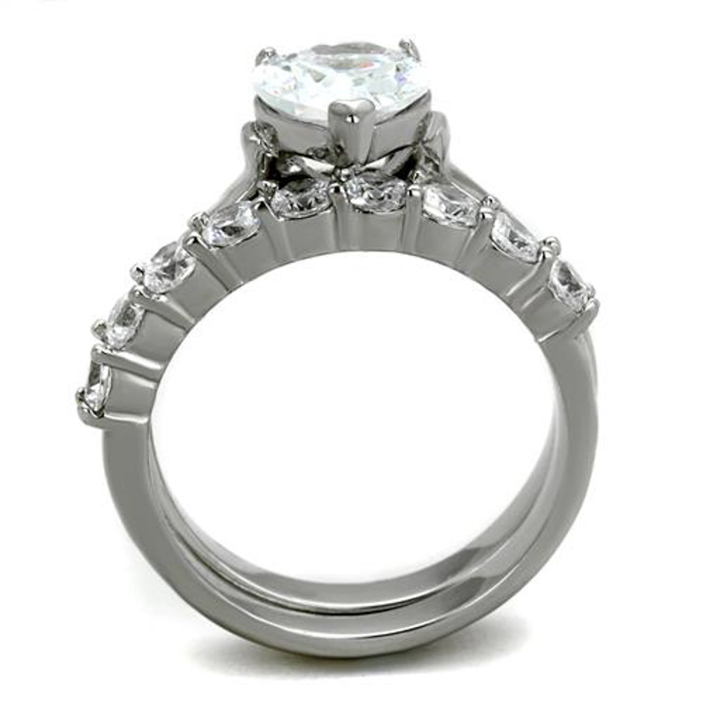 Marimor Jewelry 2.7 Carat Heart Cut Cubic Zirconia Stainless Steel Wedding Ring Set Women's Size 7