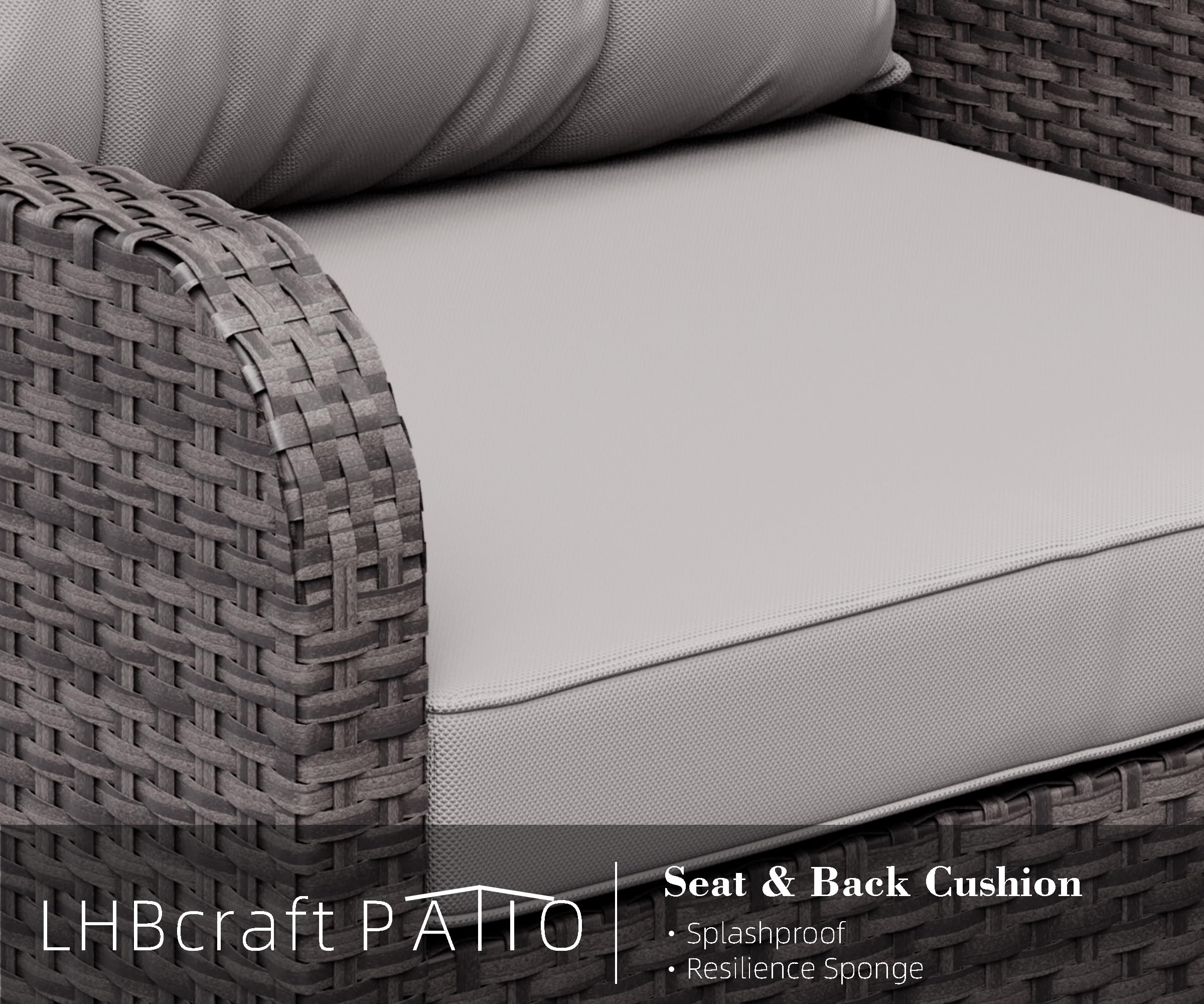 LHBcraft 4-Piece Patio Furniture Set Outdoor Rattan Wicker Sofa Set with Cushions & Coffee Table, Conversation Sofa Set with Tempered Glass Table Top and Storage Shelf