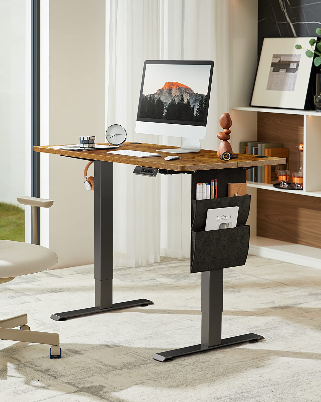 Marsail Standing Desk Adjustable Height,55x24 Inch Electric Standing Desk, Stand up Desk with Storage Bag,Headphone Hook for Computer Workstations Desk Memory Preset