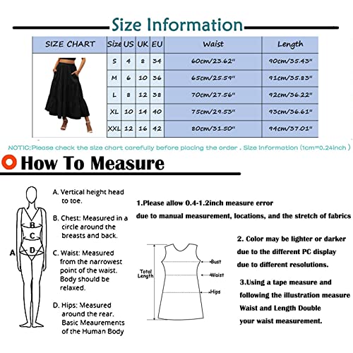 Tenworld Trendy Elastic Swing with Pockets Women's Boho Summer A Line Tiered Beach Pleated Flowy Dress Long Waist Skirt