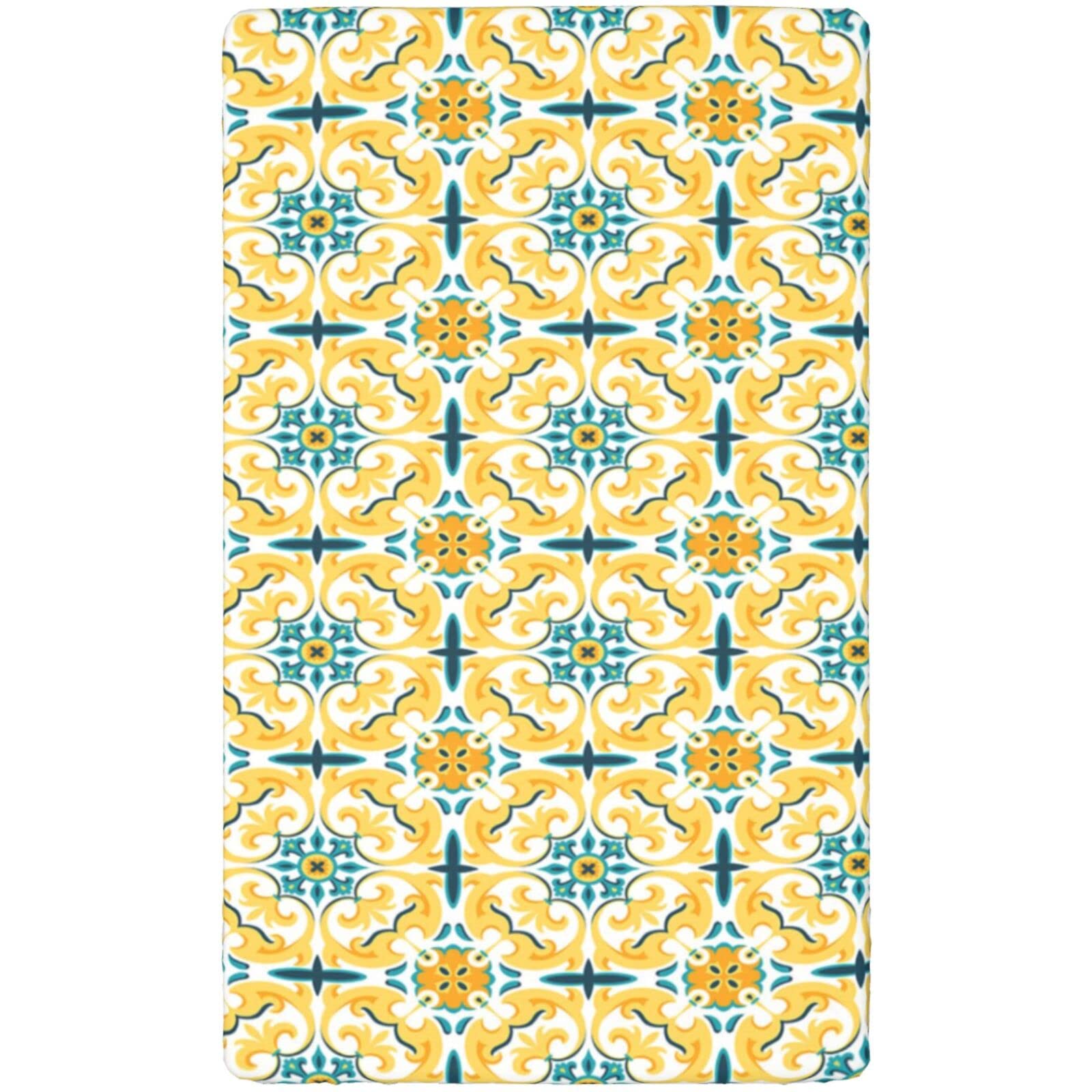Victorian Themed Fitted Crib Sheet,Standard Crib Mattress Fitted Sheet Soft and Breathable Bed Sheets-Baby Crib Sheets for Girl or Boy,28β x52β,Mustard Orange Dark Seafoam Dark Teal
