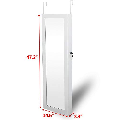Large Jewelry Cabinet Armoire Storage Box Velvet Inner W/ Mirror, Two Drawer
