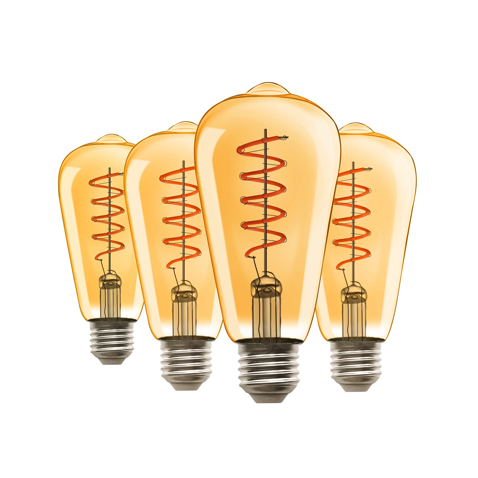 Ocona Vintage Edison LED Light Bulbs 40W Equivalent, E26 Medium Base, ST64 Amber Glass Light Bulb, High CRI 90, 2000K Warm Yellow Light, Pack of 4