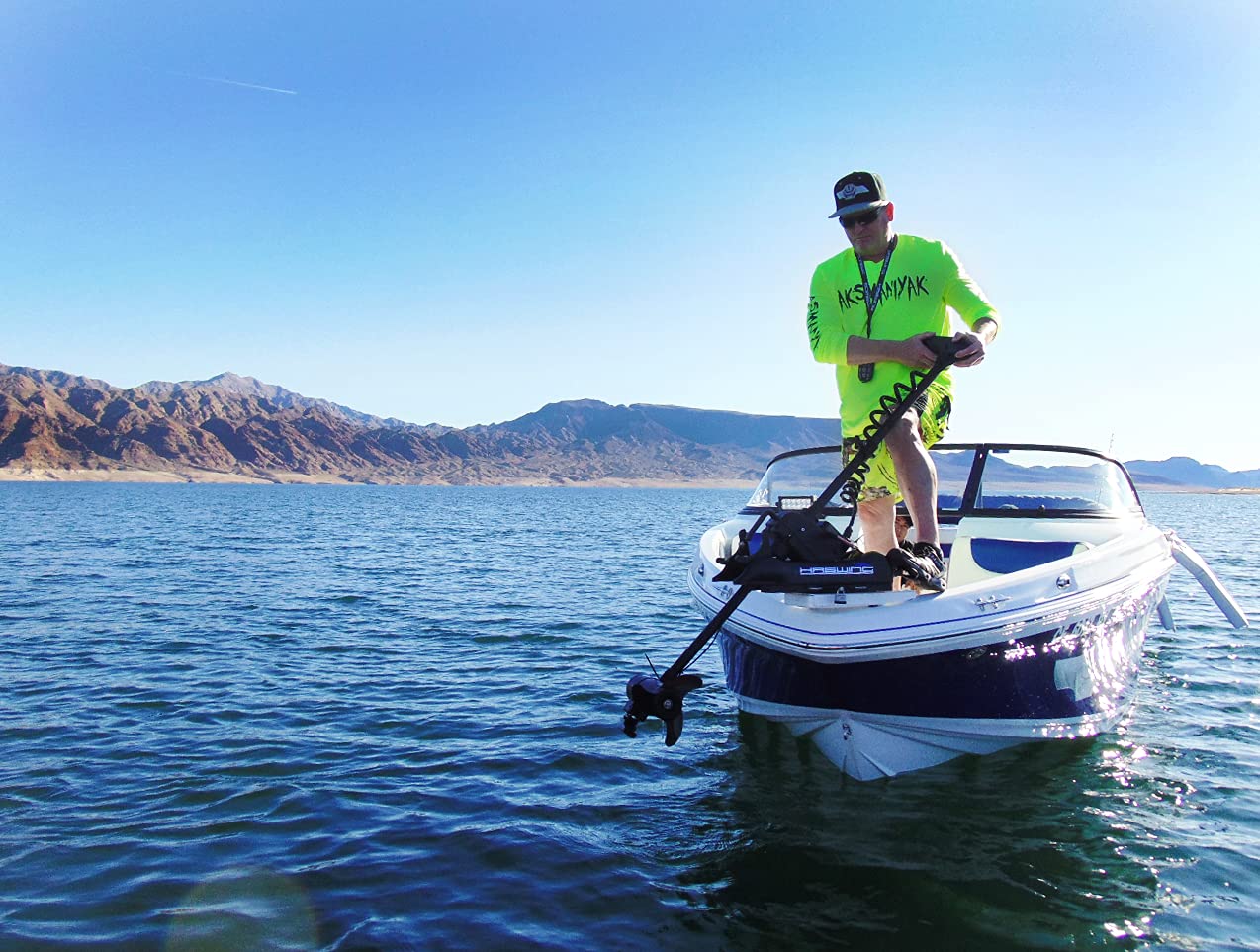 PARKHO HASWING Electric Trolling Motor β 12V 55LB 48 Inch Shaft Cayman B Bow Mount Boat Fishing Saltwater Freshwater with Remote Control Quick Release Bracket Wired Foot Controller 50700-120W_Q+F