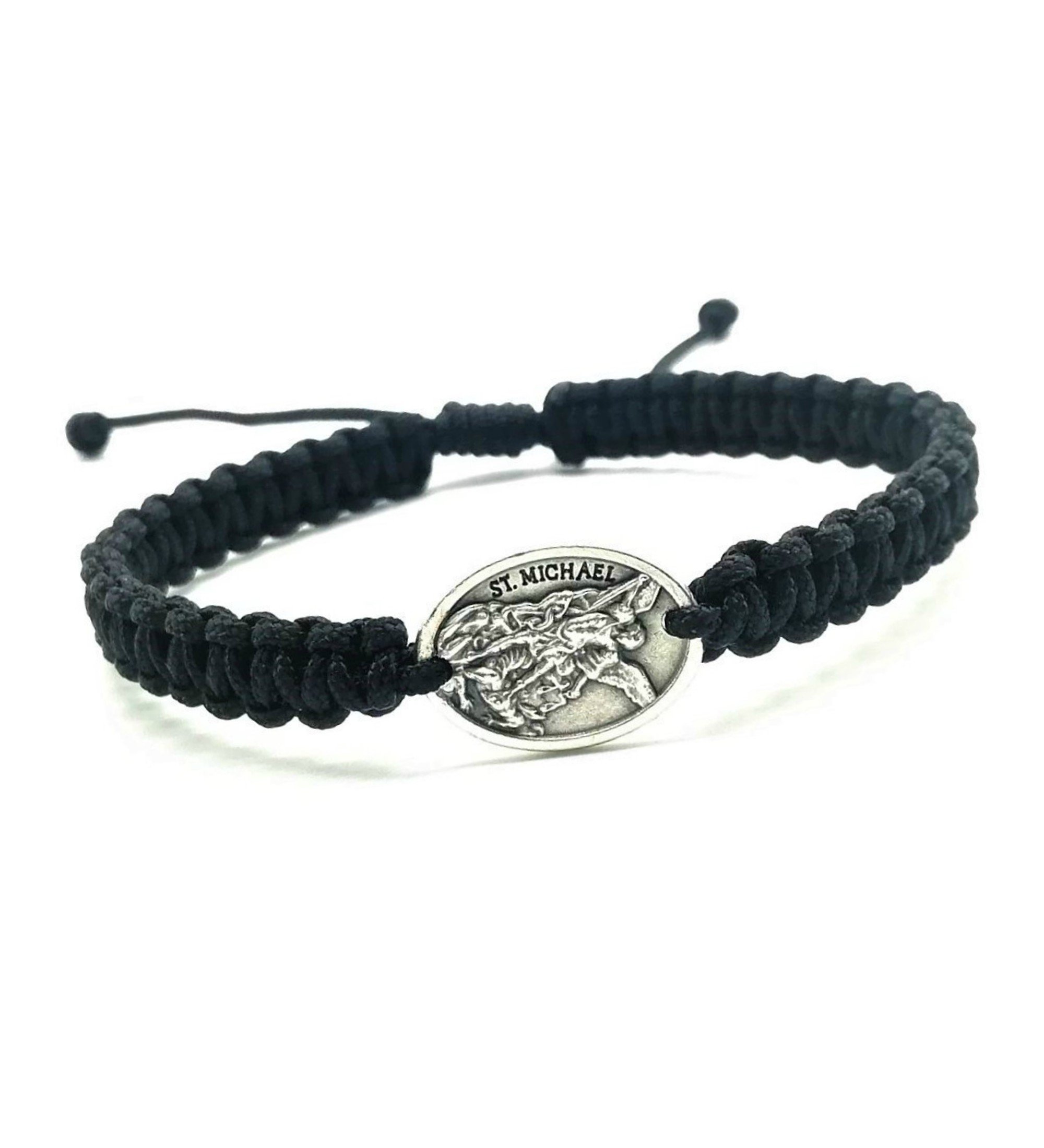 MedjugorjeStoneGifts St Michael the Archangel/Guardian Angel Bracelet/Black Adjustable Cord