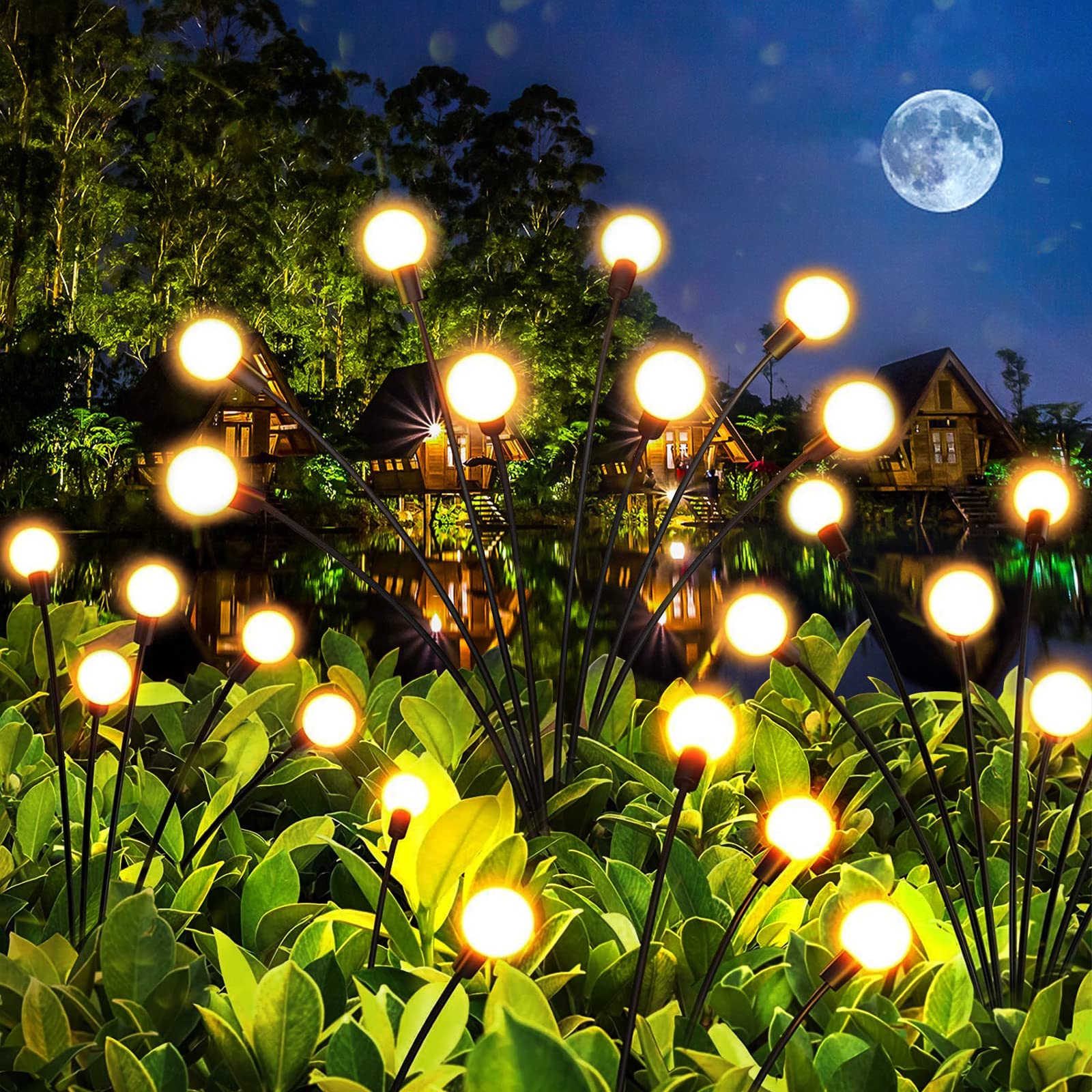 KTEBO 2 Pack Solar Firefly Garden Lights Decor, Solar Outdoor Lights, IP65 Windproof and Rainproof Yard lights, Front Patio Porch Decor, Yard Decorations Outdoor - Warm White 2 * 8 LED
