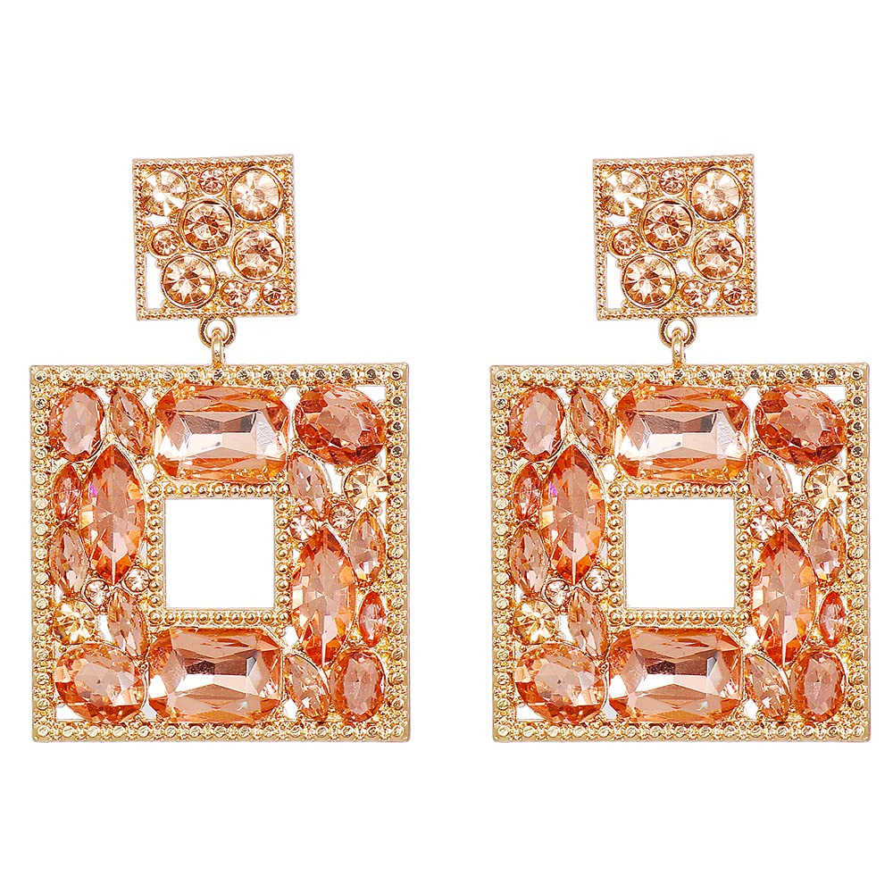 Rhinestone Square Zinc Dangle Earrings For Women Sparkly Crystal Geometric Drop Statement Earrings Juran Green Collection (Multicolour)