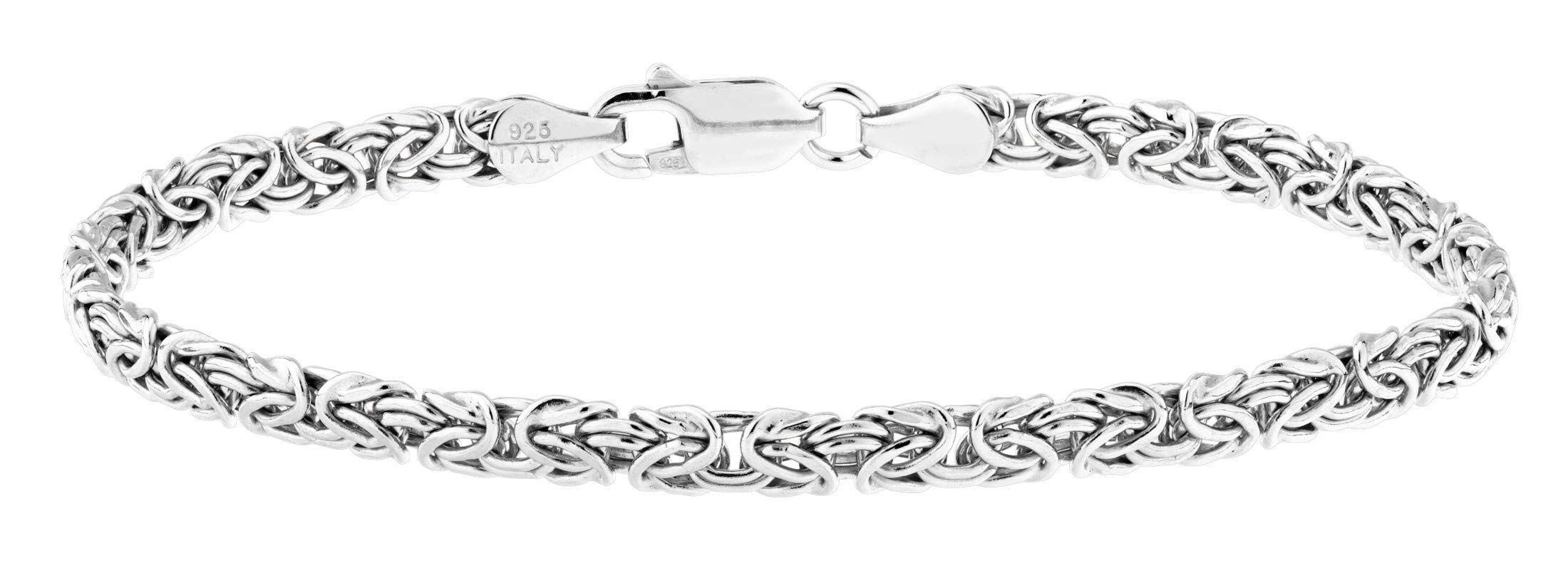 Miabella Italian 925 Sterling Silver 4mm Flat Byzantine Link Chain Bracelet for Women, 925 Made in Italy (Length 7.5 Inches)