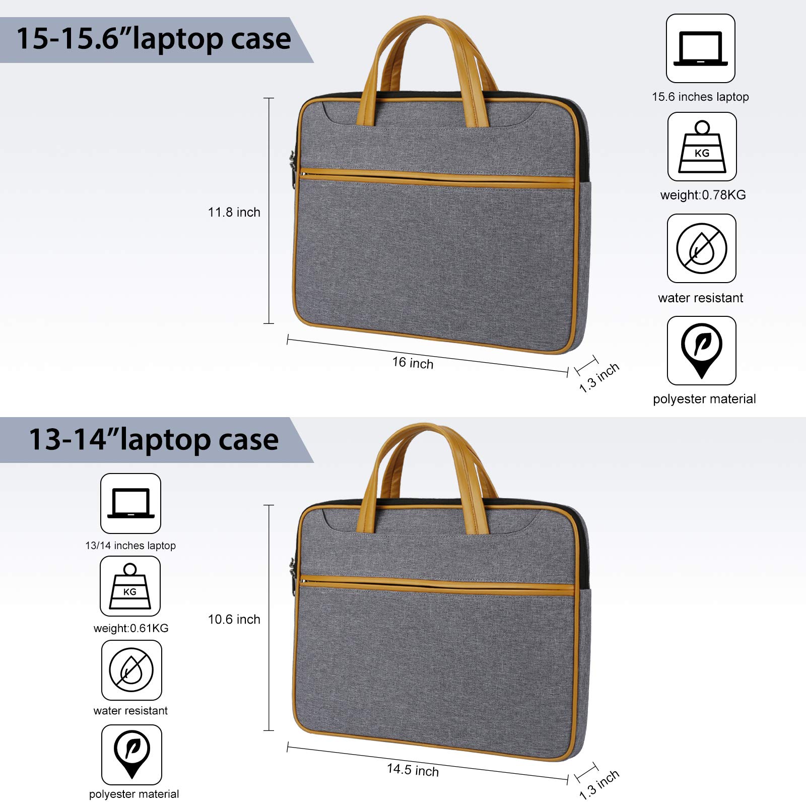 Laptop Case 13-14 inch Laptop Shoulder Bag Waterproof Computer Sleeve Carrying Business Bag for MacBook Air/Pro Notebook Portable Handle Laptop Messenger Bag Light Grey