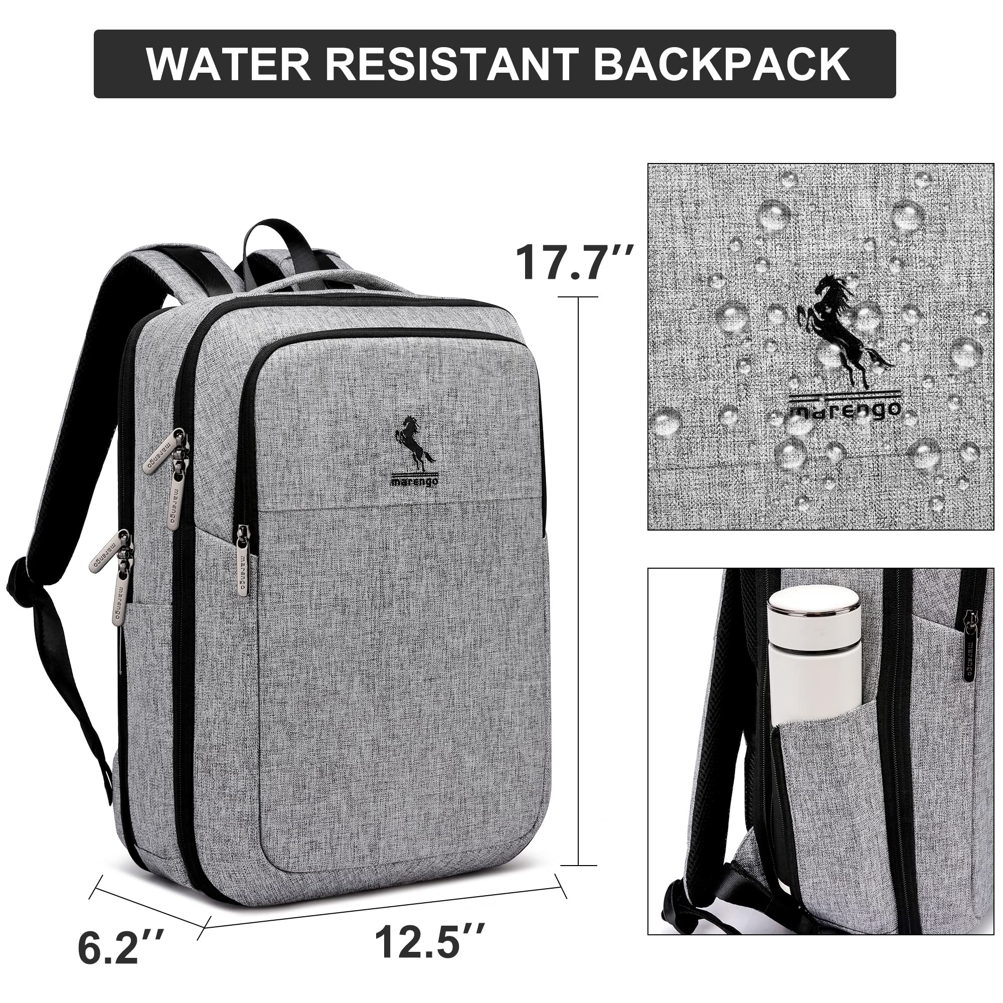 Marengo Smart Safe Business Travel Backpack with USB Charger Ebags for Men Women Office Work Mochilas Para Waterproof, Anti-Theft, Airline Approved, Fits 15.6" Laptops,Multi Compartment Backpack,Gray