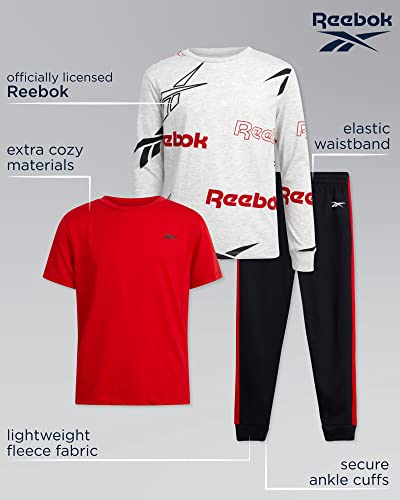 Reebok Boys' Active Jogger Set - 3 Piece Long Sleeve Shirt and Sweatpants - Performance Fleece Tracksuit for Boys (8-12), Size 8, Black Grindel
