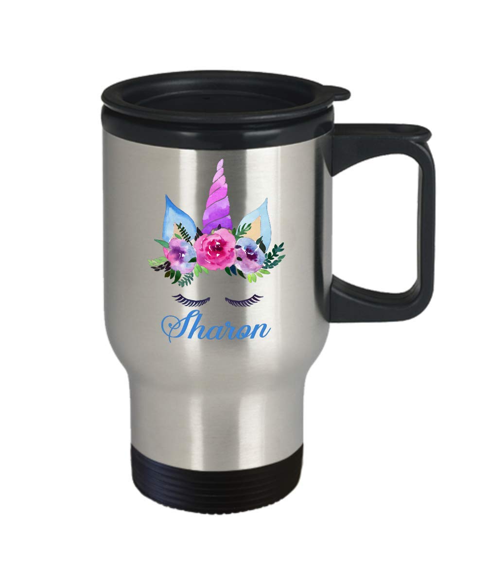 Sharon Travel Mug Unicorn Personalized Name Coffee Cup Gift Stainless Steel Insulated