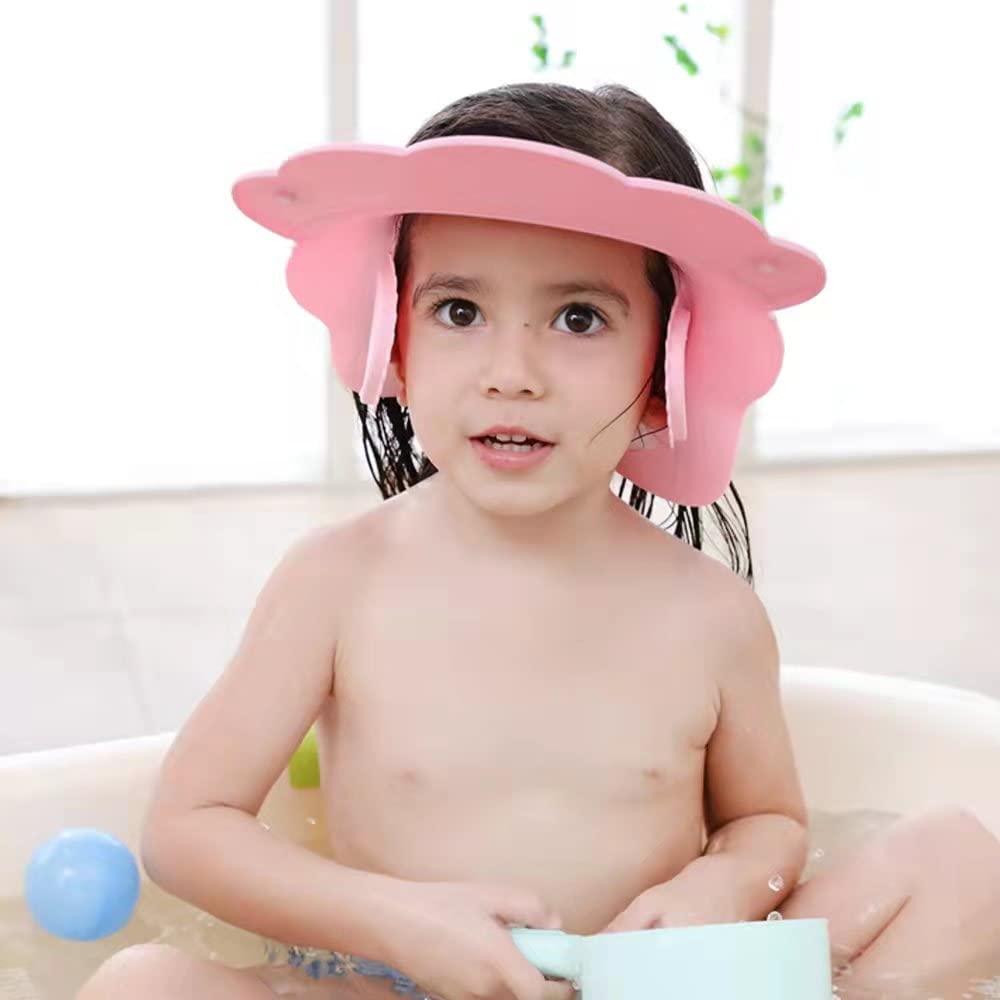 W/M Baby Shower Cap wash Bath Shampoo Shield Visor Adjustable Bathing tub Head Hair Rinser hat Protection Toddler and Kids (Pink)