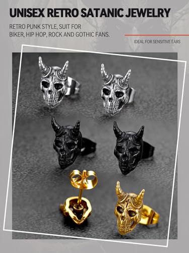 Punk Satan Stud Earrings 316L Stainless Steel Satanic Jewelry for Woman