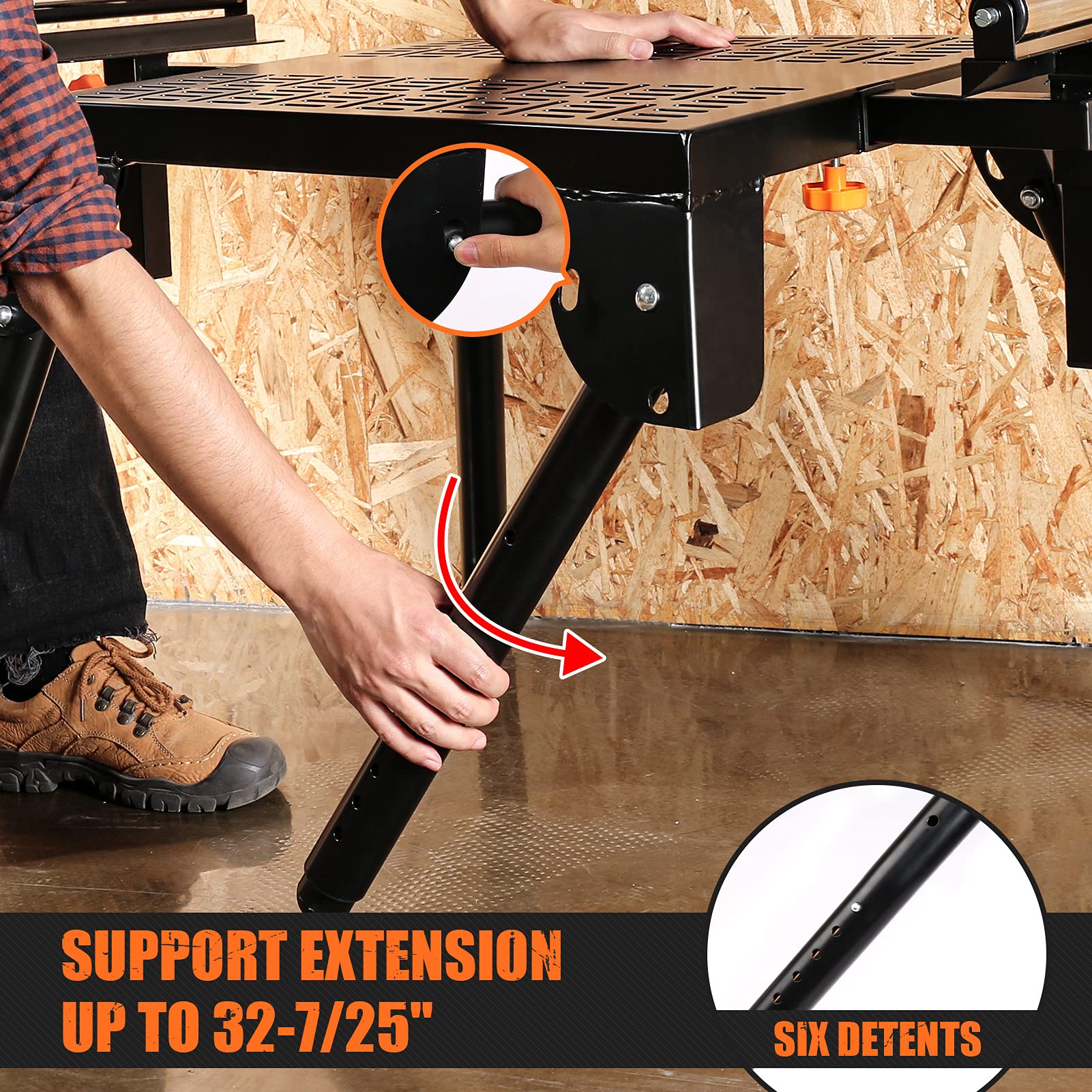 Saw Stand, Power Tools Stand with Workbench Station, Supports up to 500 lbs, 6-Level Height Adjustment, 67-4/5" Max Sliding Rail, Universal Saw Stand for All Saws even Cutting Machine-SS01