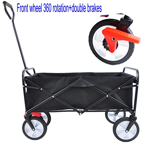 LKIJYG Folding Wagon Camping cart Garden cart Collapsible Outdoor Utility Wagon with Brake (Single Cloth Hopper, Red)