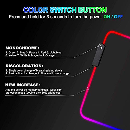 Large RGB Gaming Mouse Pad - 15 Light Modes Extended Computer Keyboard Mat, Anime Dragon Mouse Pad,High-Performance Mouse Pad Optimized for Gamer 31.5 X 12in (Red)