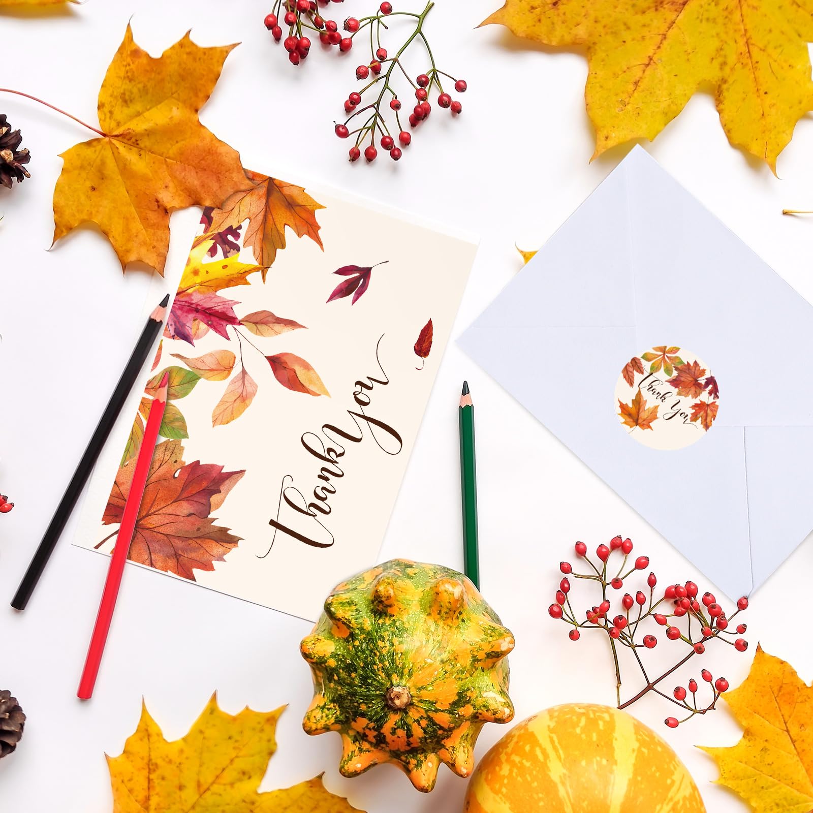 Whaline 36 Pack Fall Leaves Thank You Cards Watercolor Autumn Greeting Cards with Envelope Stickers Maple Leaf Blank Note Cards for Thanksgiving Holiday Wedding Birthday Party