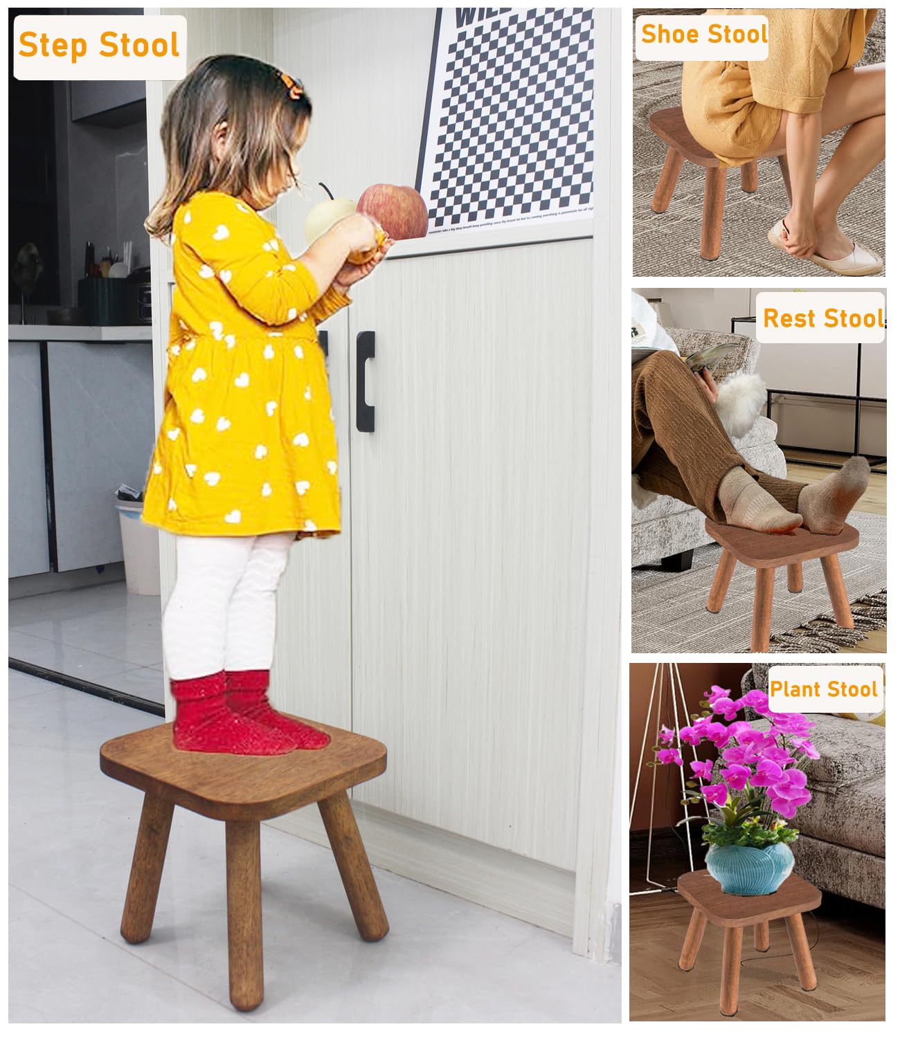 zaowofires Solid Wood Step Stool,Milking Stool, Plant Stand, Round Foot Stool, Removable Portable Stool, Shoe Changing Stool, Small Short Stooll (Walnut)