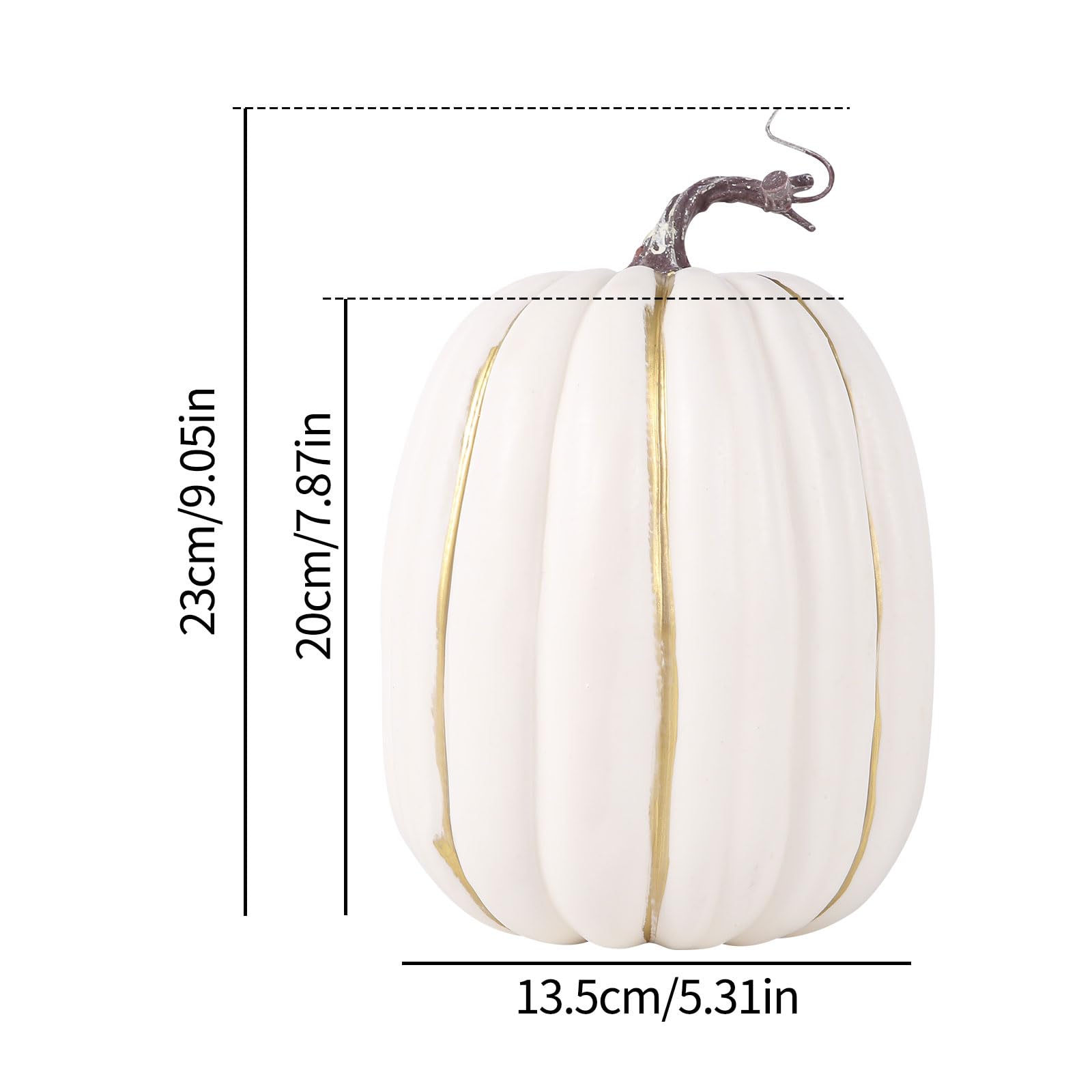 Lucakuins 8 Inch Large Artificial Pumpkins DIY White Decorative Foam Pumpkins Cute Fake Pumpkins for Hallween Autumn Harvest Home Decorations (White Gold Wire, 8 in)