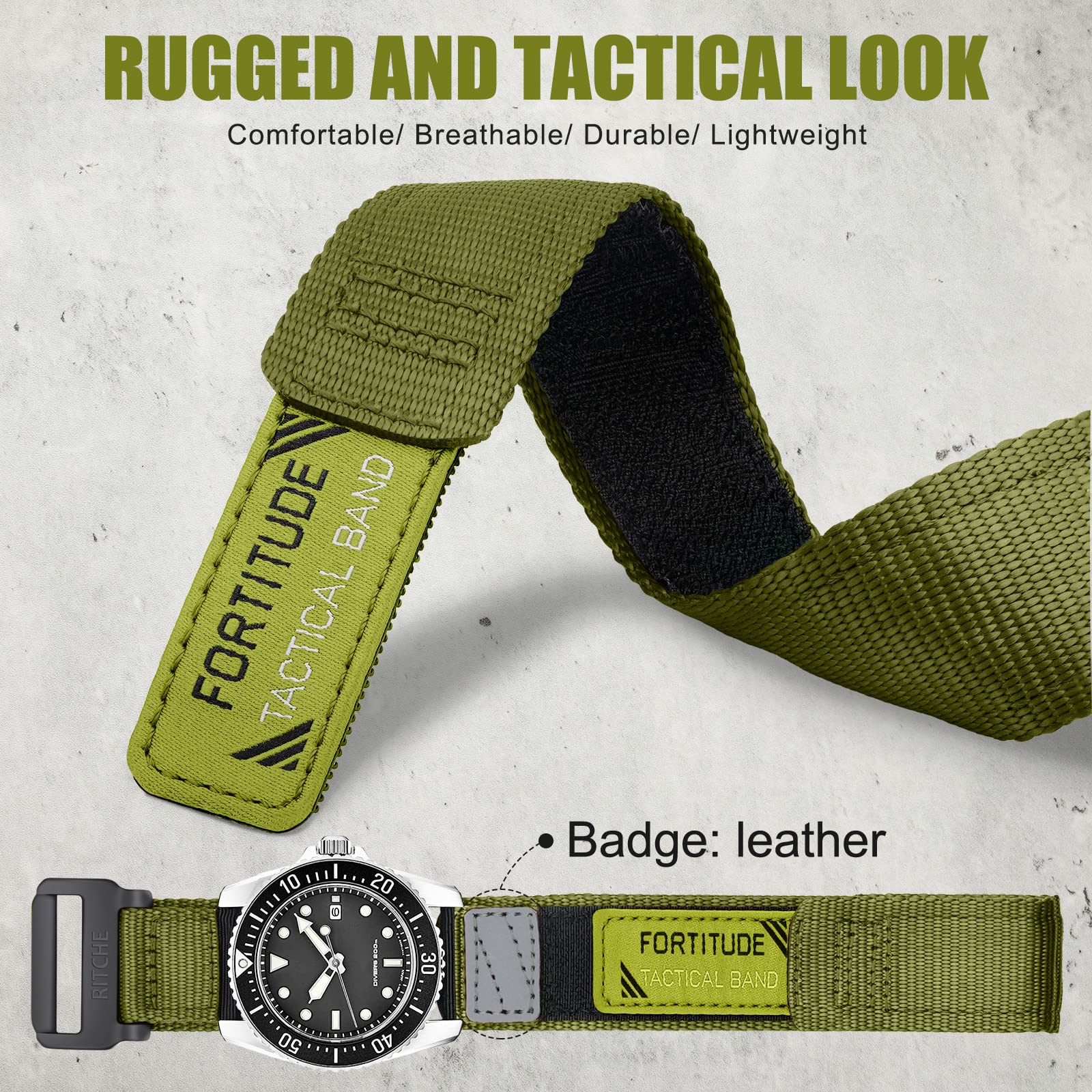 Ritche Nylon Sport 22MM Quick Release Watch Band for men,Replacement Seiko Watch band Green, Valentine's day gifts for him or her