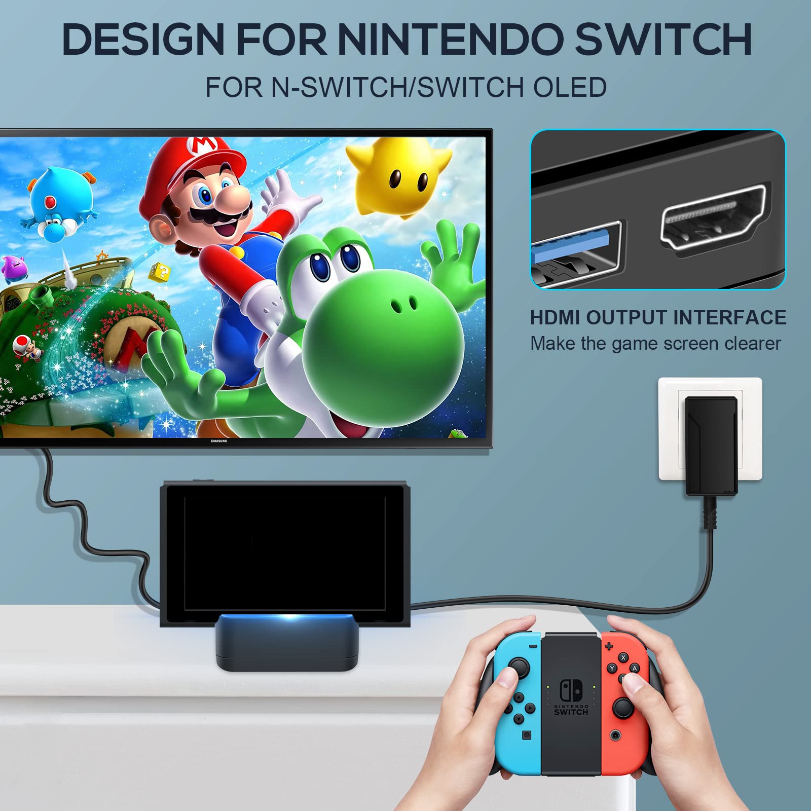 Switch Dock for Nintendo Switch & OLED Model, Portable Switch OLED Charger Stand Support 4K HDMI Output, Replacement for Official Nintendo Switch Base, with 3 USB Ports, HDMI Cables and Cooling Fan