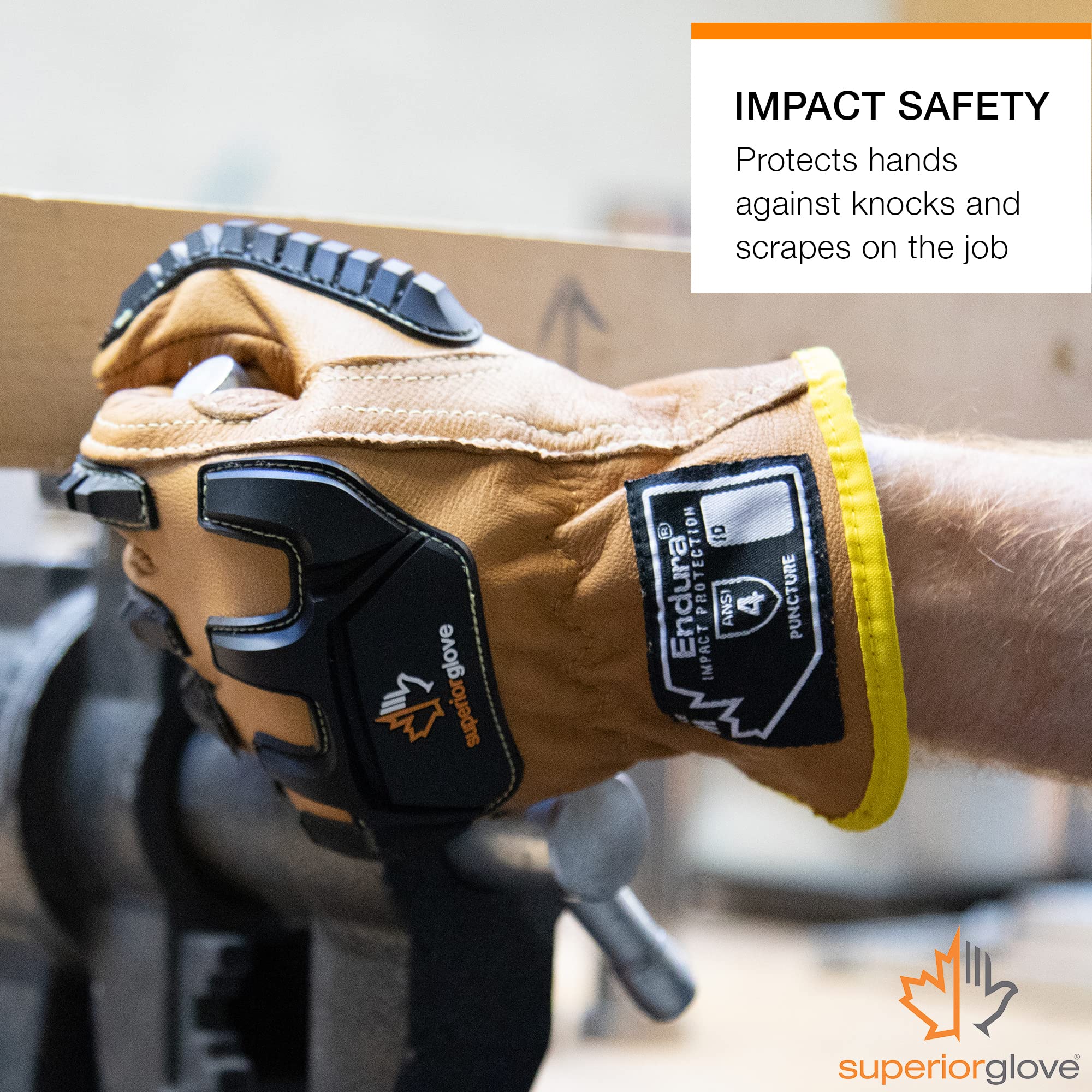 Superior Goatskin Leather Work Gloves - Anti-Impact Backing Hand Protection โ Endura Safety Gloves Oil and Water Resistant 378GKVSB (1 Pair) Size Large