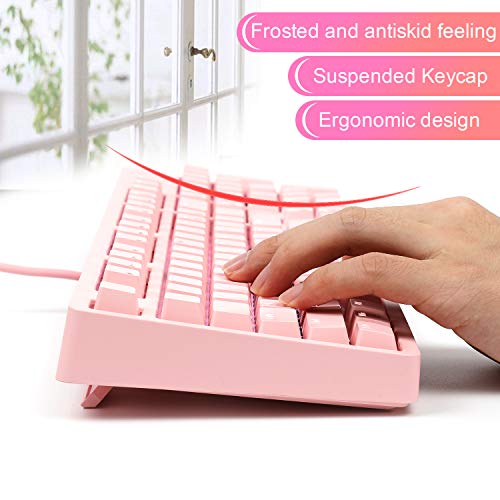 MageGee Mechanical Pink Gaming Keyboard MK-Armor LED Rainbow Backlit and Wired USB 104 Keys Keyboard with Blue Switches, for Windows PC Laptop Game(Pink&White)