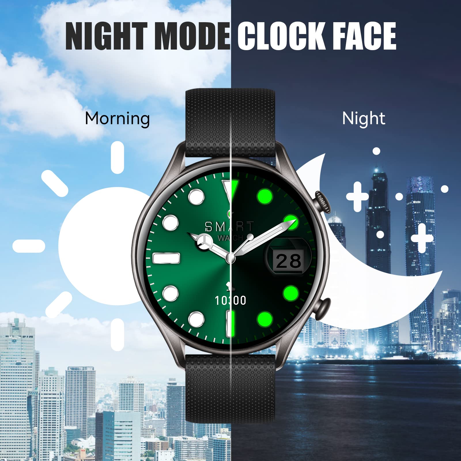 Smart Watch for Men 1.32” HD Touch Screen Fitness Tracker with Bluetooth Calls Step Counter Watch with Heart Rate Monitor Sleep Tracking Activity Trackers for iOS Android (Black)