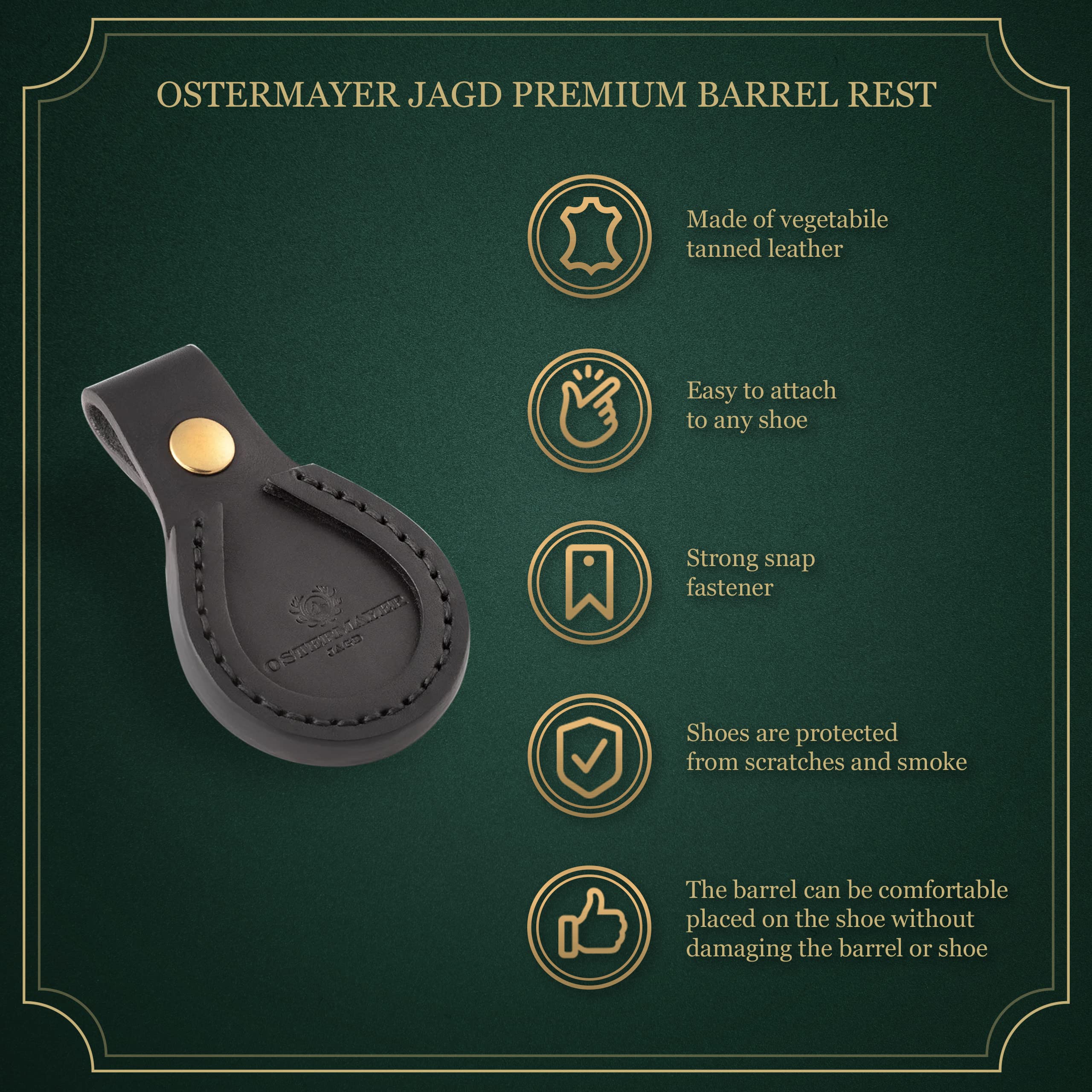 Ostermayer Jagd Premium Logo Leather Barrel Rest Toe Pad Shoe Protector for Hunting, Trap, Skeet. (Black)