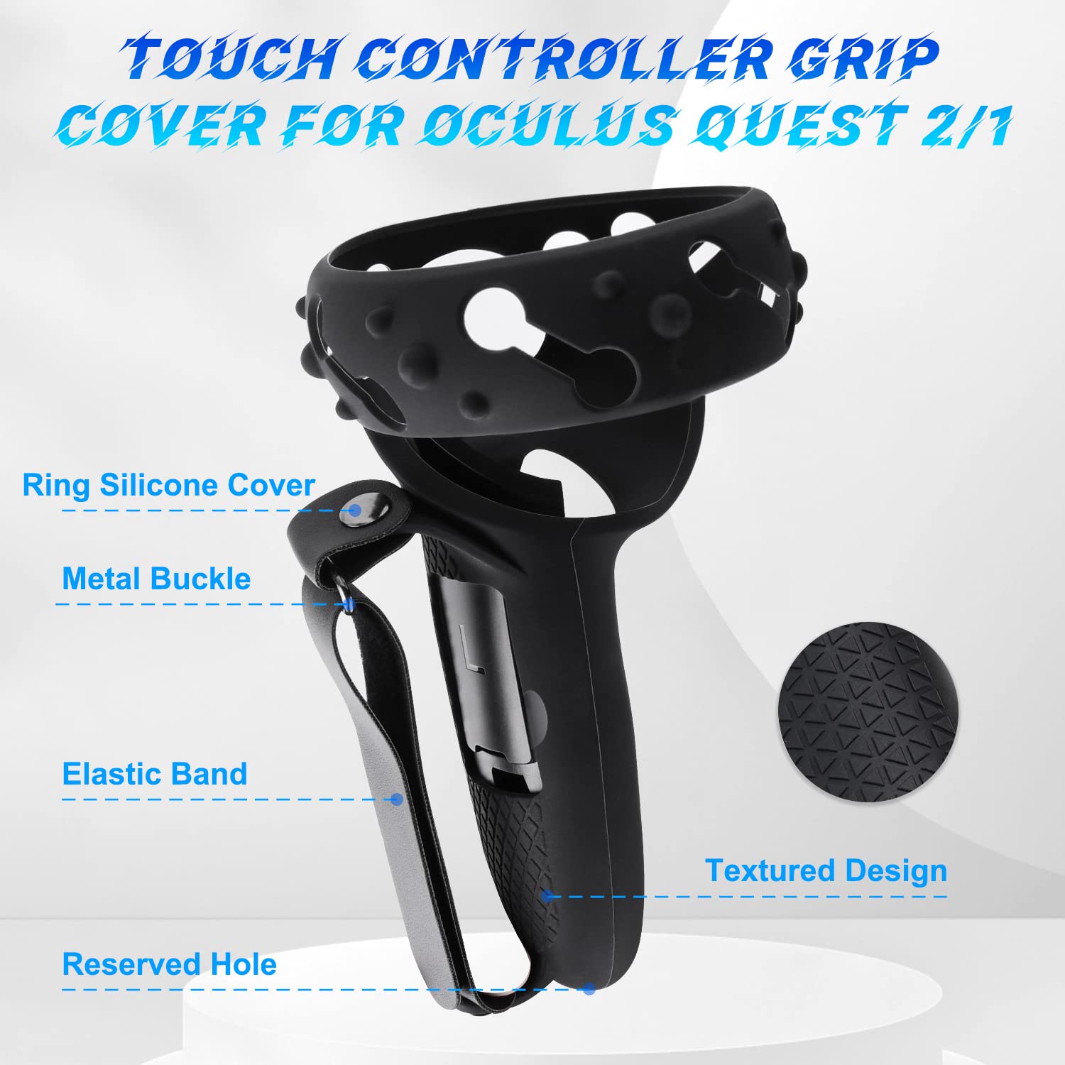 TechKen Battery Opening Controller Grips Compatible with Quest 2 Accessories Quest 2 Grips with Adjustable with Knuckle Straps, Suitable for Large Hands