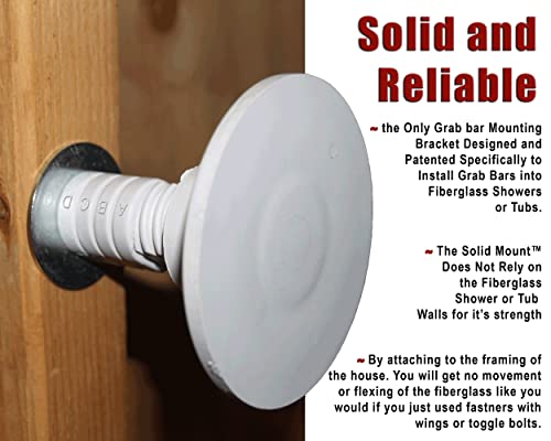Solid Mount Grab Bar Kit - Patented Mounting Kit for Fiberglass Wall in Bathtubs & Showers/ANSI & ADA Standards/1 Kit Mounts 1 Grab Bar