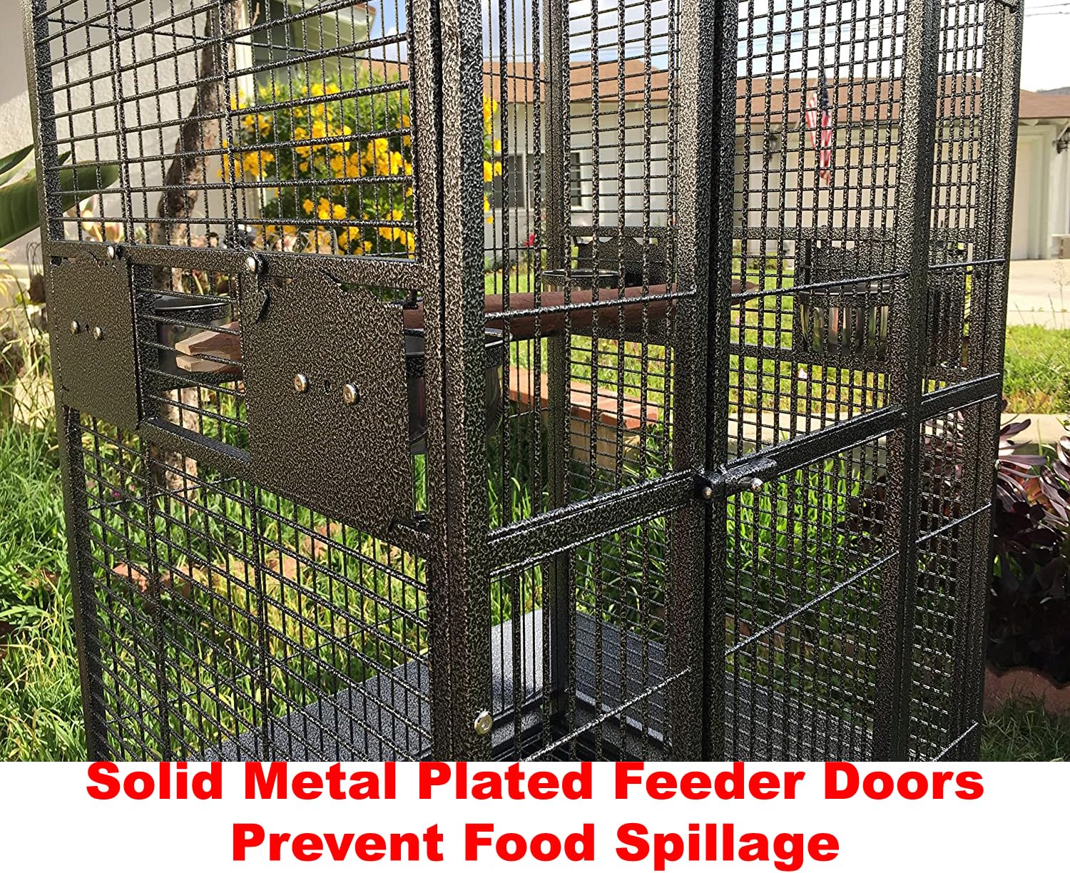 Large Elegance and Durable Wrought Iron Open Play Top Stand Bird Parrot Rolling Cage, Include Metal Seed Guard Solid Metal Feeder Nest Door (30.5 x 29.5 x 63 H, White Vein)