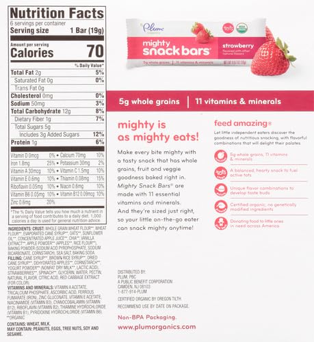 Plum Organics Tots Mighty 6 Bars - Strawberry - 4.02 Oz