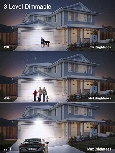 SOLLA 5000LM Dusk to Dawn Motion Sensor Security Light, 5000K Motion Security Light Outdoor, Hardwired, IP65 Waterproof, 3 Head Motion Detector Floodlight for Yard, Patio, Porch