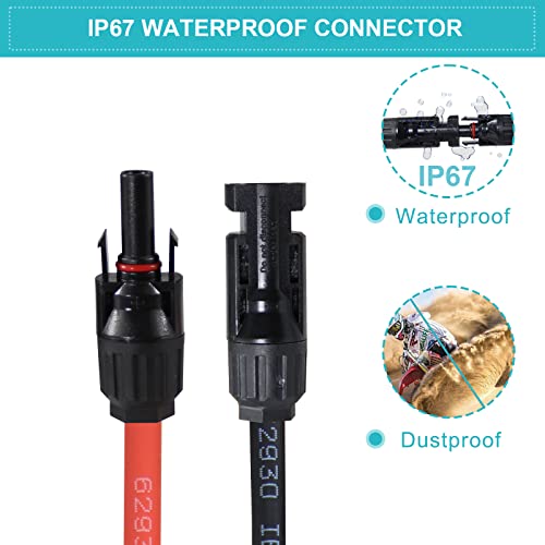 Solar Panel Extension Cable 20FT - 20Feet 10AWG(6mm²) Solar Extension Cable Wire with Female and Male Connector,10Gauge 20FT Black & 20FT Red Solar Panel Wiring for RV Solar Panels, Home, Boat