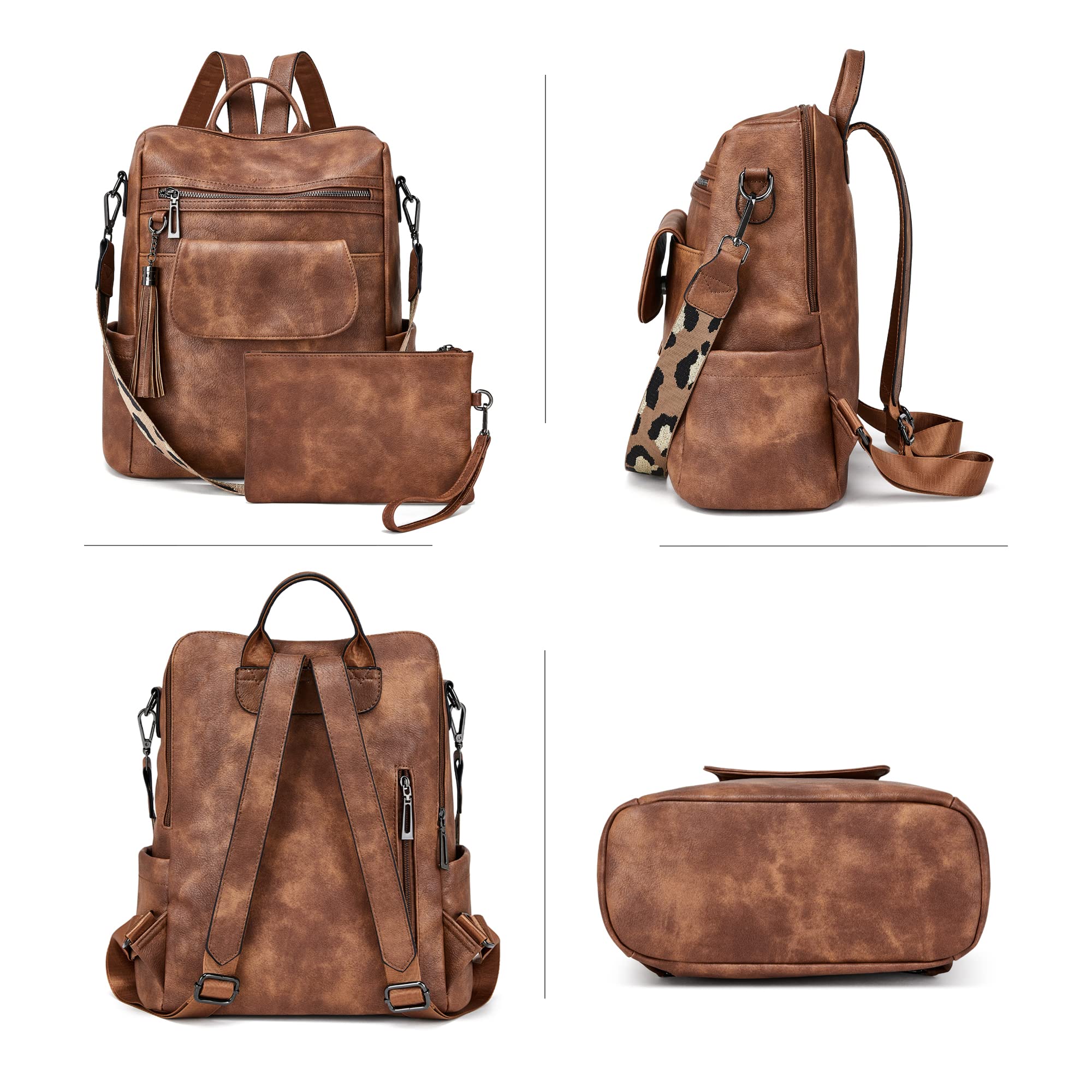 OPAGE Leather Backpack Purse for Women Fashion Designer Ladies Shoulder Bags Travel Backpack With Wristlet