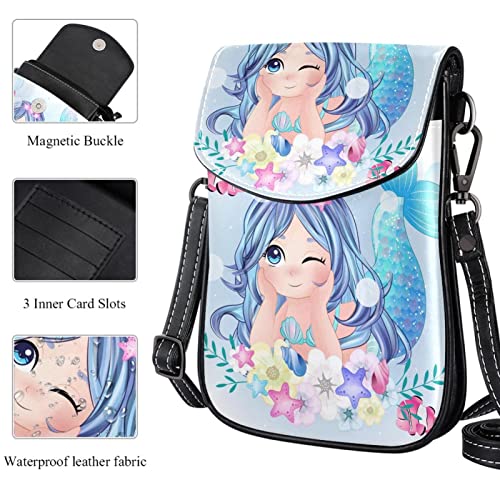 Small Crossbody Bag Blue Mermaid Cell Phone Purse Wallet