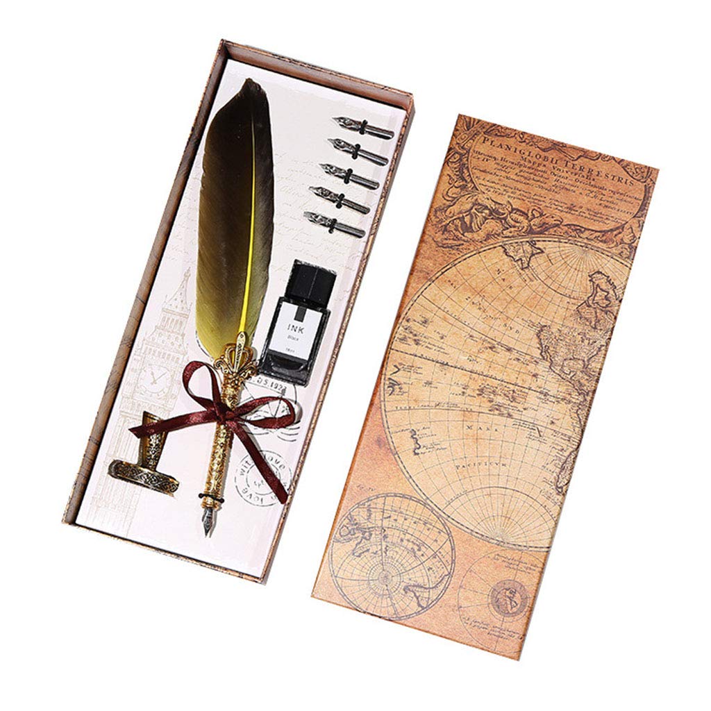 Misright Feather Quill Pen Set Vintage Calligraphy Quill Feather Dip Pen Holder Writing Ink Nibs Stationery Art
