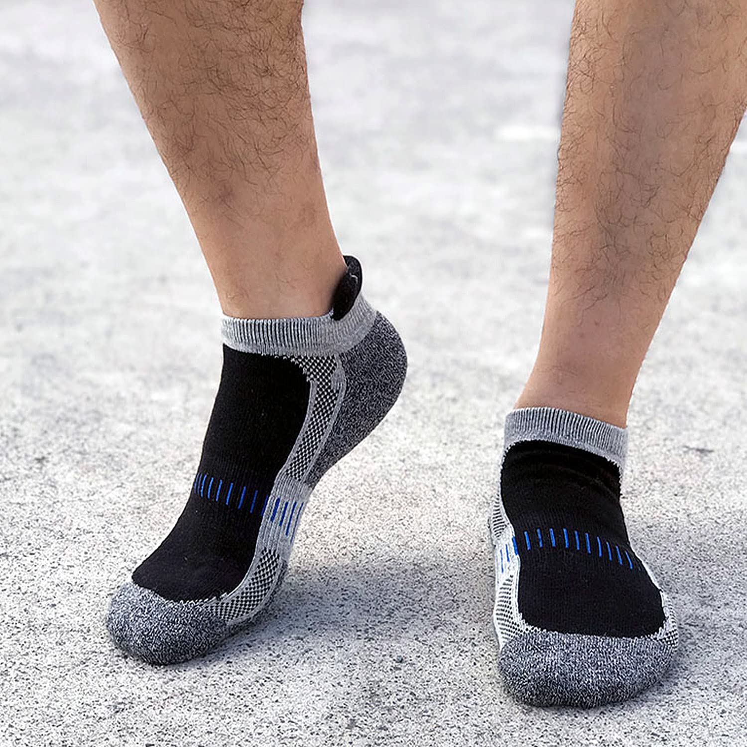 Men's Performance Cushion Cotton Low Cut Ankle Athletic Socks Heel Tab Running Socks(5 Pairs) (Five colors), 6-12