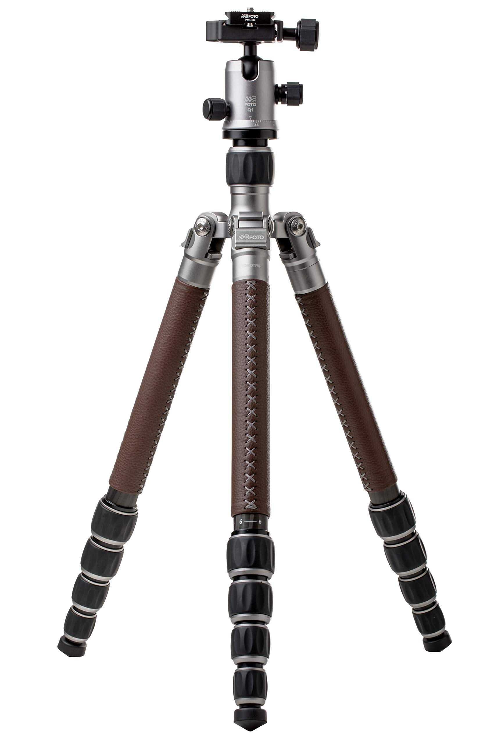 MeFoto RoadTrip Classic CF Leather Edition Lightweight 61.6" Carbon Fiber Tripod/Monopod, w/Case, Twist Locks, Dual Action Ballhead w/Arca Swiss Plate - Titanium (C1350Q1TL)