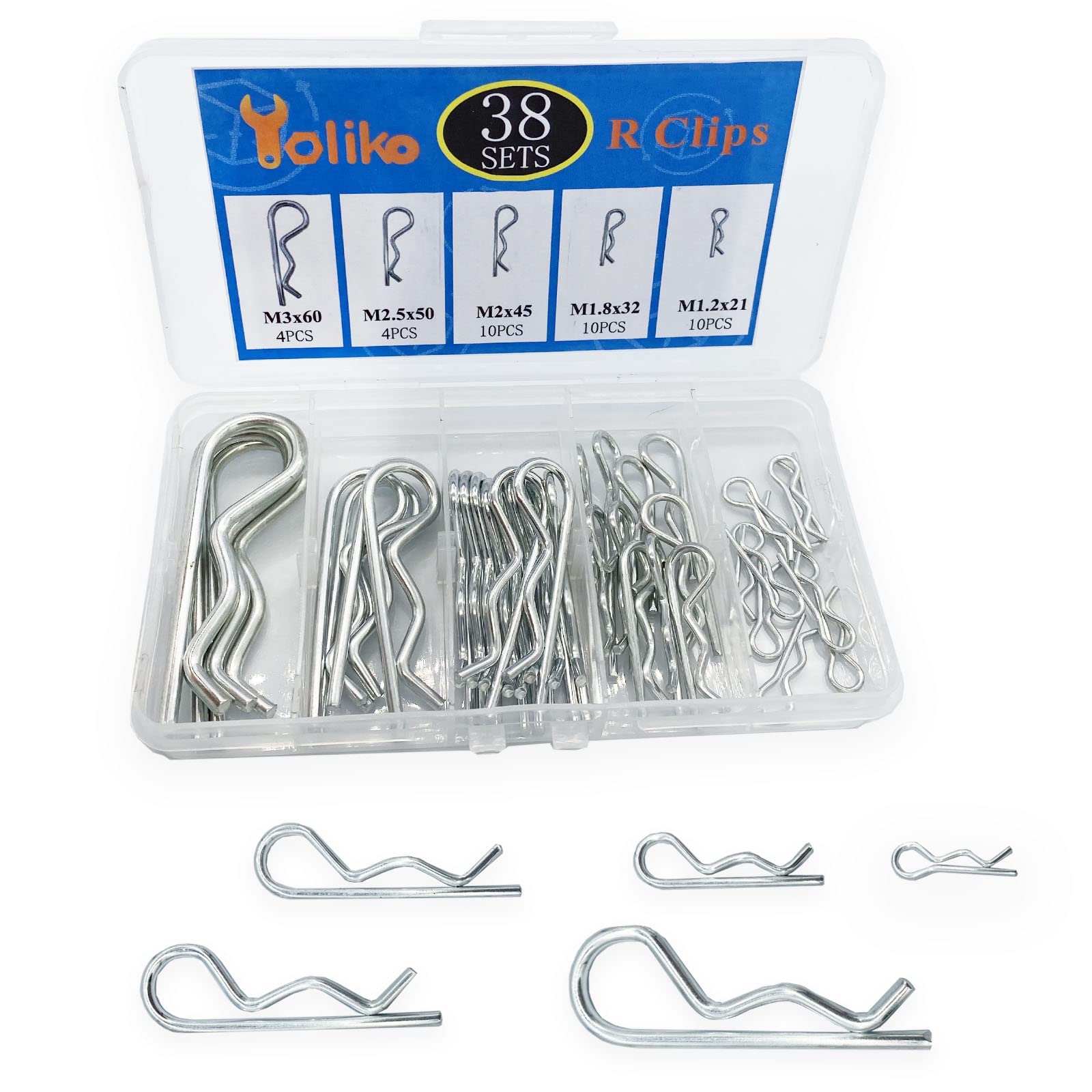 Yoliko 38 Pcs Hitch Pin Clip R Clips Retaining Pins Tractor Cotter Pin Hair Pin Assortment Spring Clip Retainer Pins Hitch Keeper Pins Kit for Dolly Pins/Trailer Pin Clips/Hand Ttruck Pin Replacement