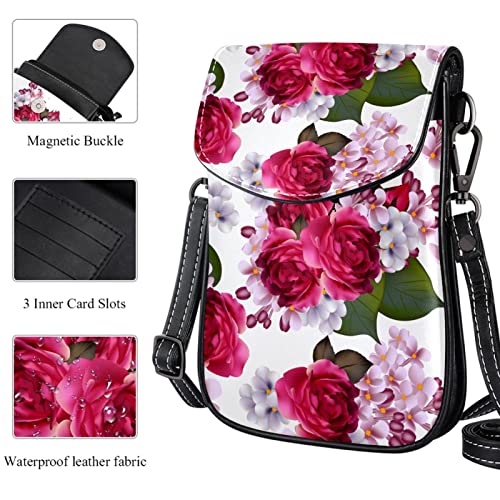 Small Crossbody Bag Red Flower Cell Phone Purse Wallet