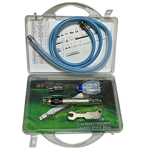 VOTOER 1/8" (3mm) and 3/32" (2.38mm) Pneumatic Air Micro Die Grinder Polishing Tool Kit, 3mm Chuck Pencil Type Rotary Engraving Cutting Grinding Tool Set, 70000RPM