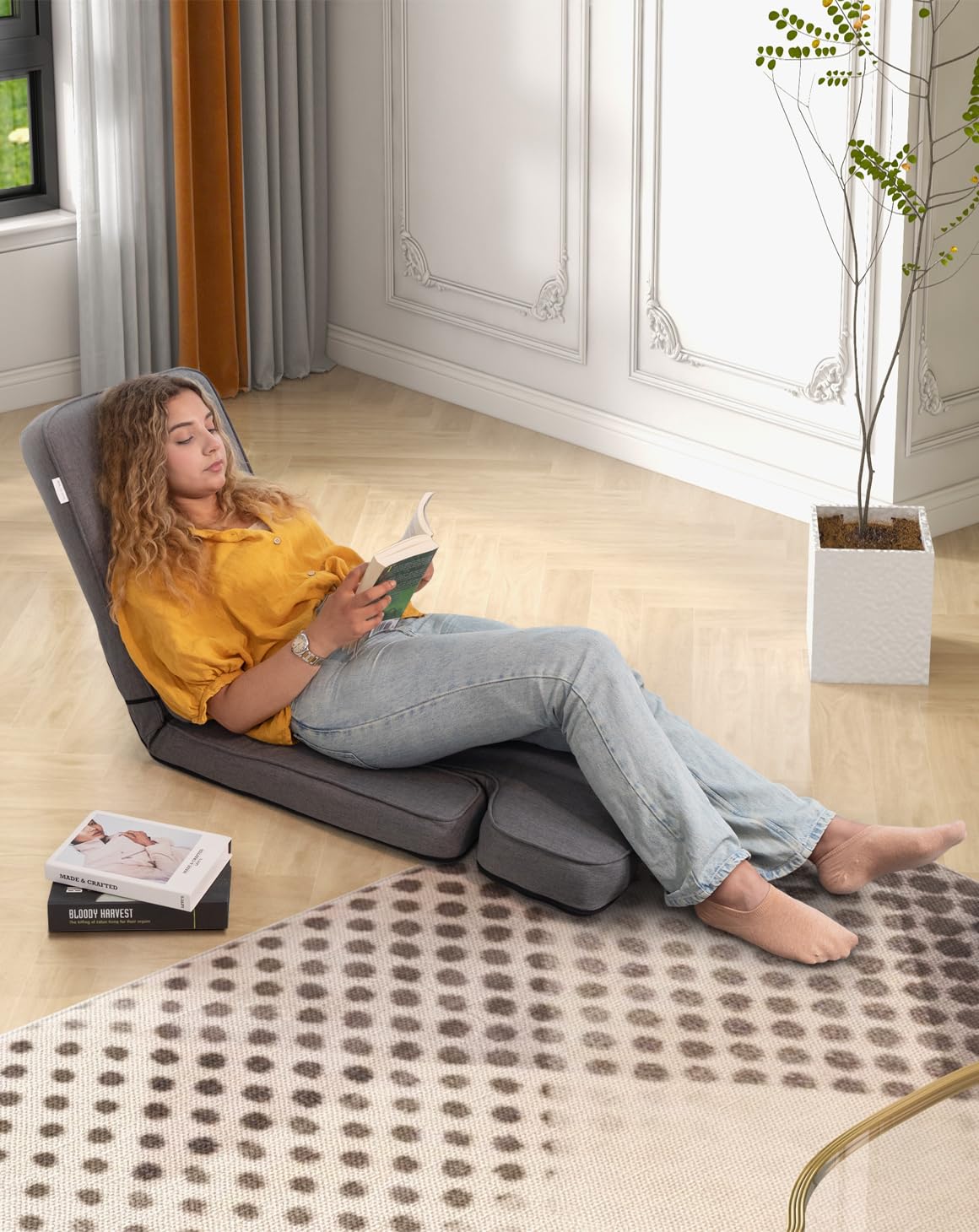 VLIVE Convertible Sleeper Sofa Chair - Adjustable Single Couch with Table & Pillow, Multifunctional Folding Chair Bed for Living Rooms, Bedroom, Small Apartment and Studios, Grey