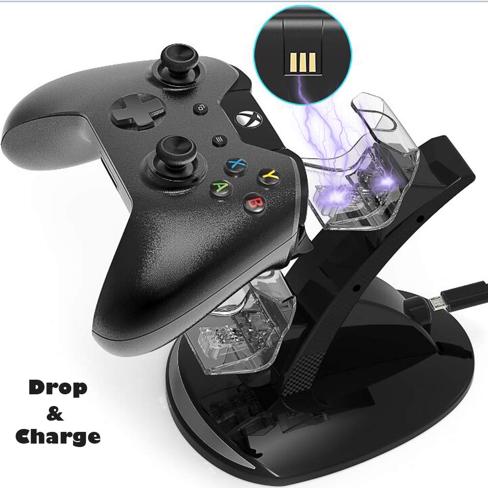 Megadream Controller Charger for XB One, Dual Dock Battery Charging Station Controller Charging Stand Dock with 2 Rechargeable 1200mAh Battery Packs for Xb one S/X/Elite, LED Indicator Light
