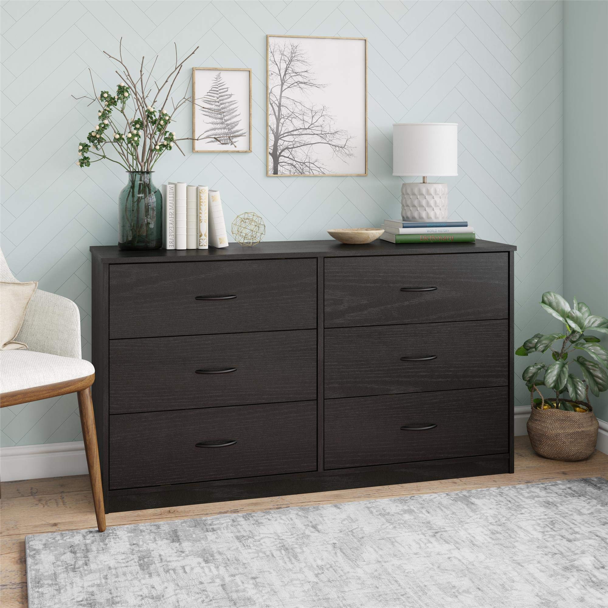 Mainstays Drawer Dresser, (6-Drawer, Black Oak + Free Bundle)